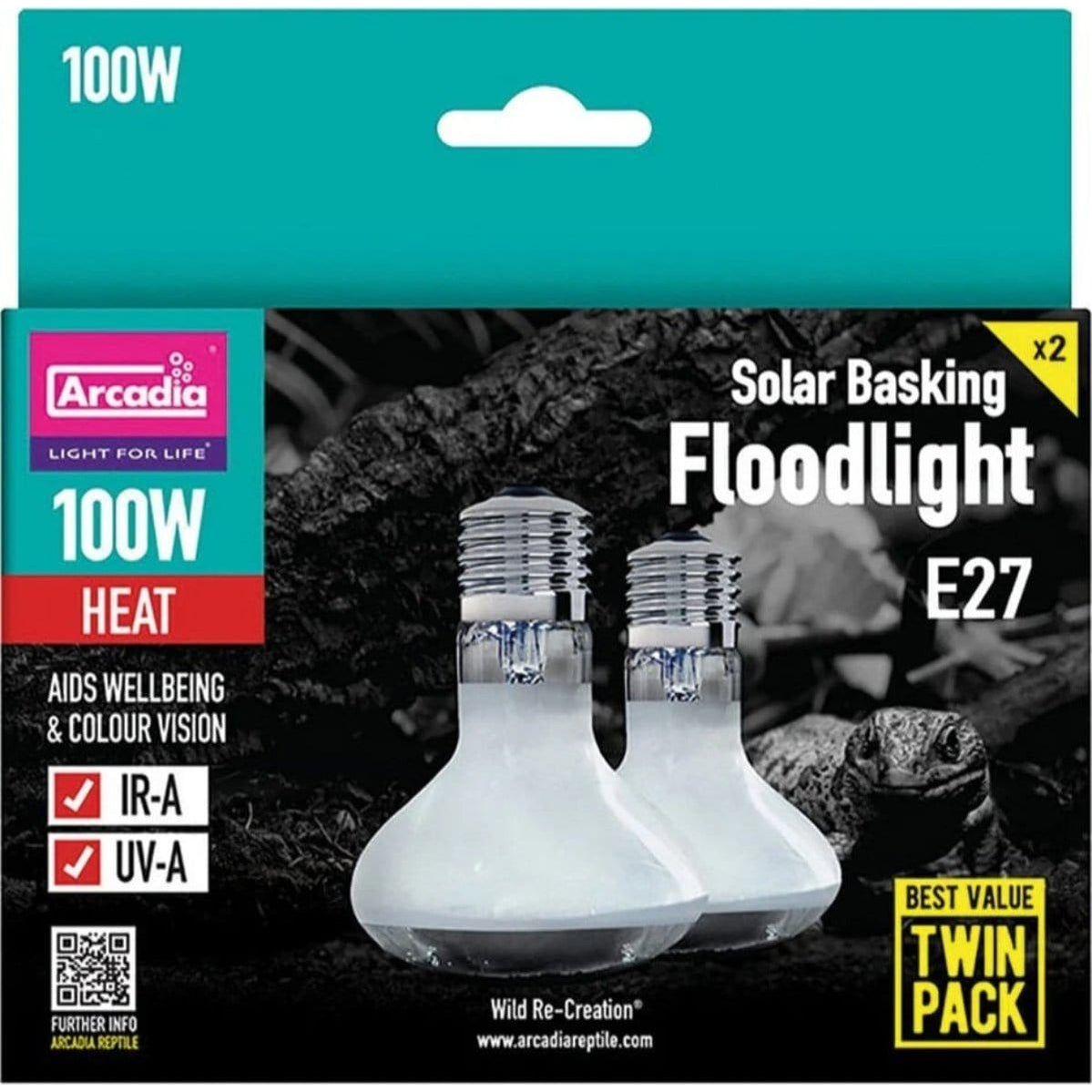 ARCADIA SOLAR BASKING FLOODLIGHT 100 WATT TWIN PACK — FOUDEBASSIN.COM
